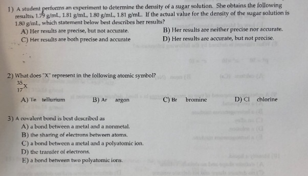 Solved 1) A student performs an experiment to determine the | Chegg.com