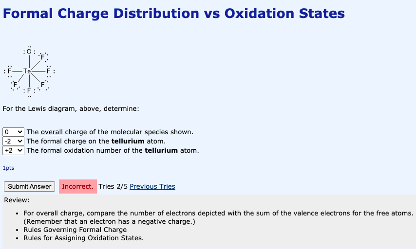 Solved Formal Charge Distribution vs Oxidation States F F | Chegg.com