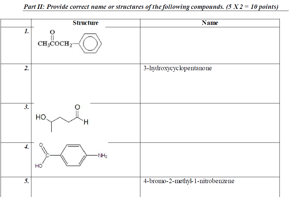 Solved Part II: Provide correct name or structures of the | Chegg.com