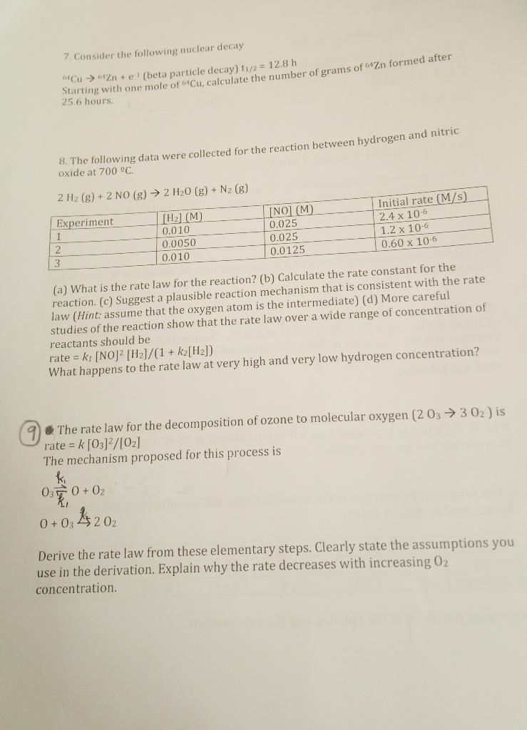 Solved 7. Consider the following nuclear decay 6Cu→cogZn+e−1 | Chegg.com