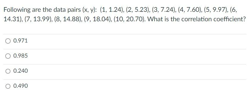 Solved Following are the data pairs | Chegg.com