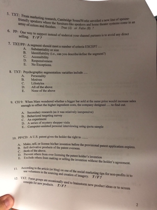 Solved For T/F? or True / False questions: A 1. TXT/PP: | Chegg.com