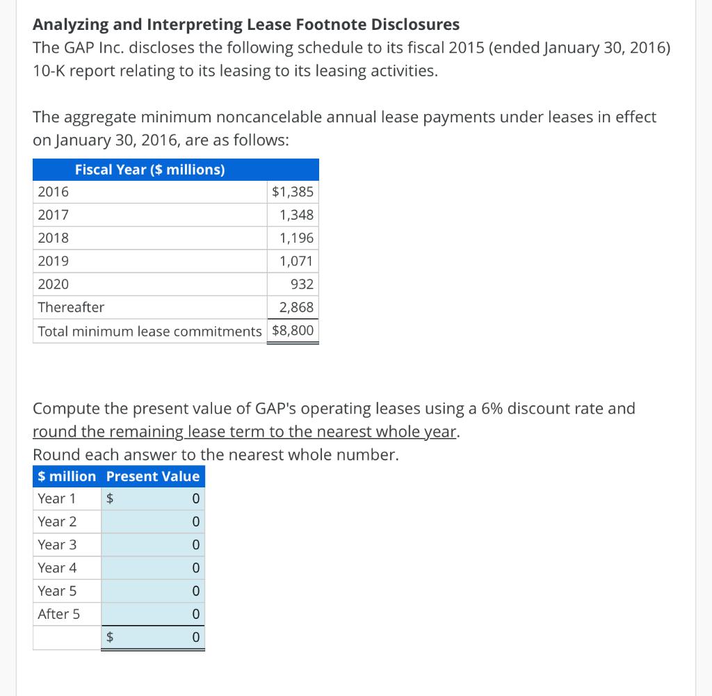 Solved Analyzing and Interpreting Lease Footnote Disclosures | Chegg.com
