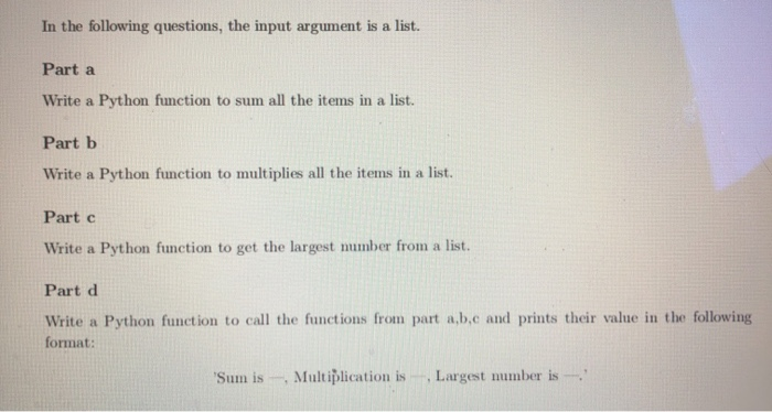 Solved In the following questions, the input argument is a | Chegg.com