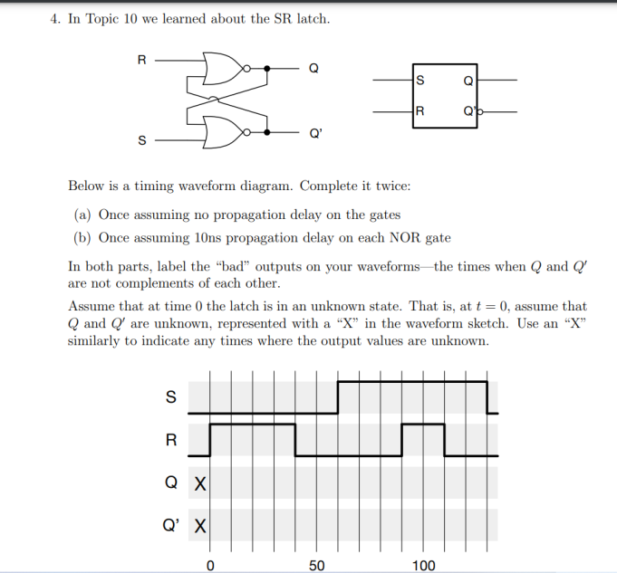 Solved 4. In Topic 10 we learned about the SR latch. Below | Chegg.com
