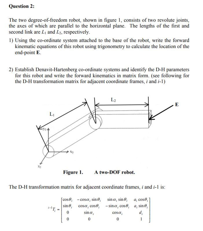 Solved Question 2: The two degree-of-freedom robot, shown in | Chegg.com