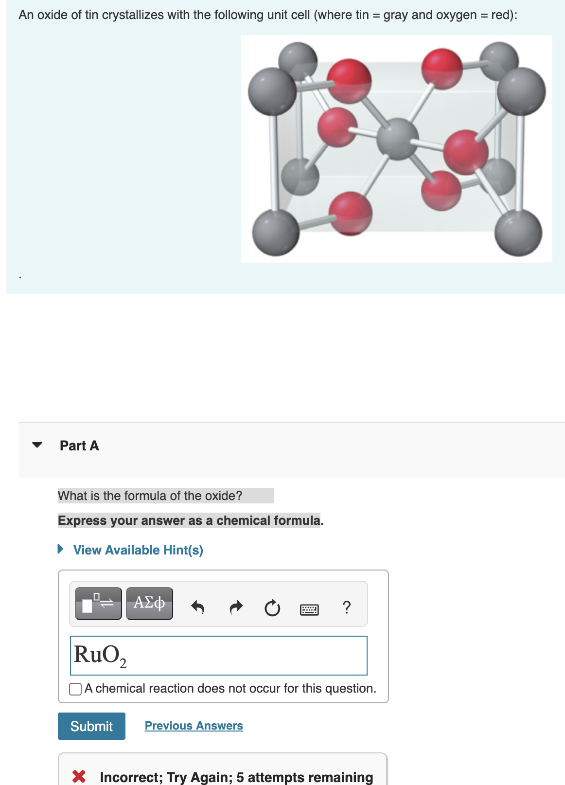 An oxide of tin crystallizes with the following unit | Chegg.com