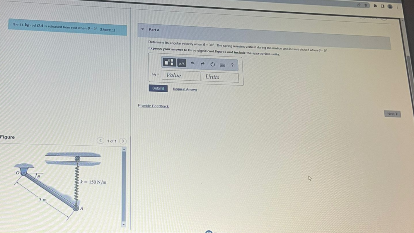 Solved The 44-kg rod OA is released from rest when 0-0° | Chegg.com