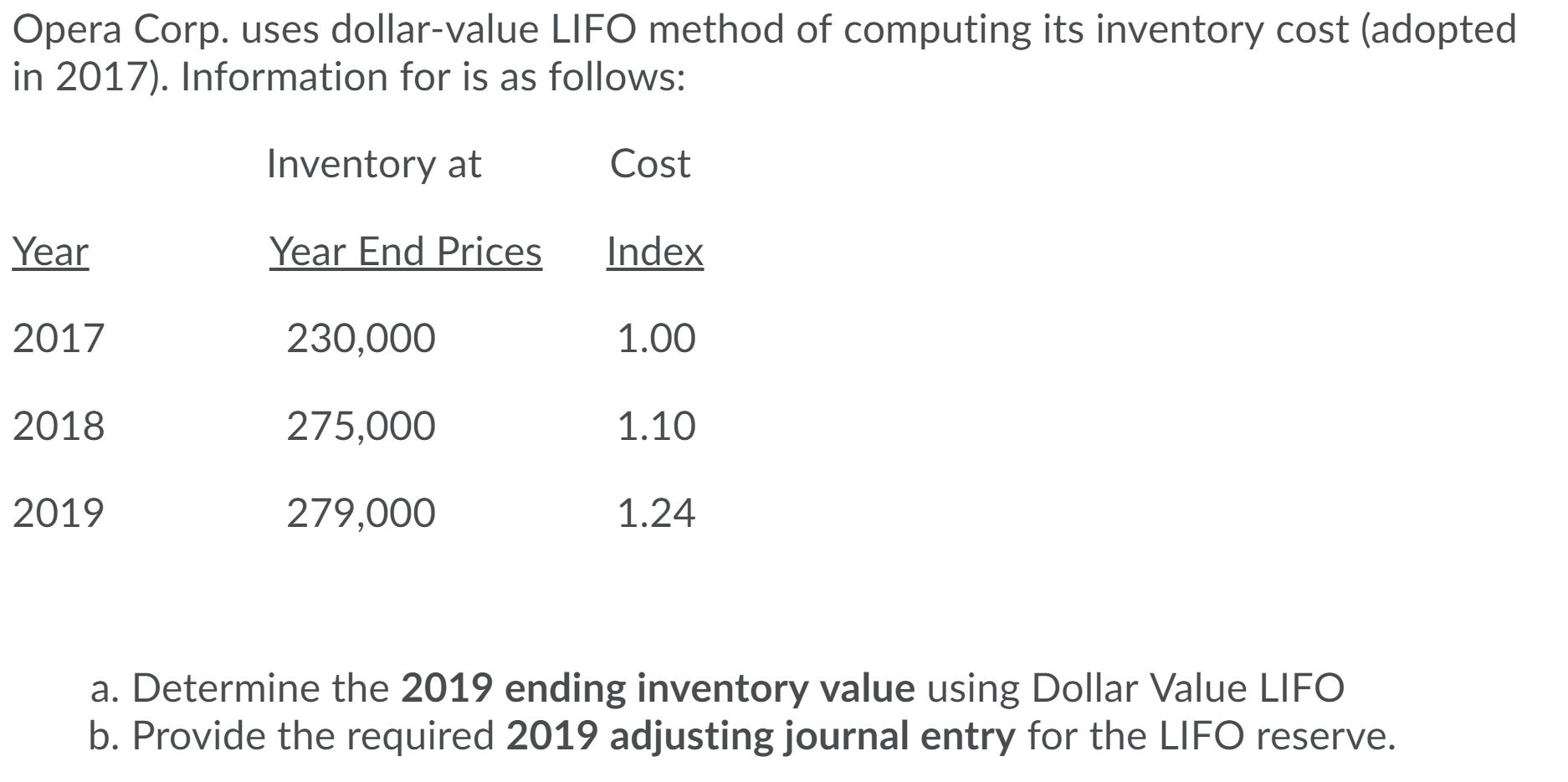 Solved Opera Corp. uses dollar-value LIFO method of | Chegg.com