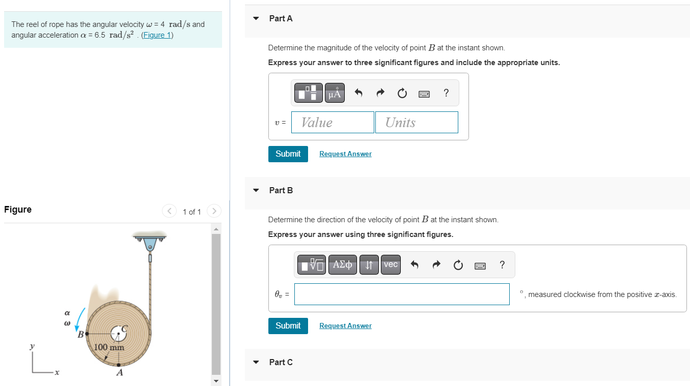 Solved The reel of rope has the angular velocity ω=4rad/s | Chegg.com