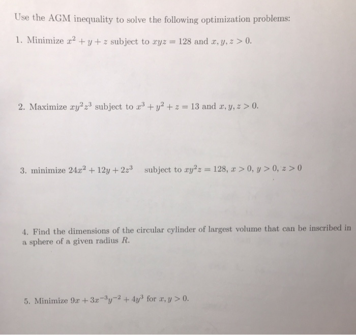 Solved Use the AGM inequality to solve the following | Chegg.com