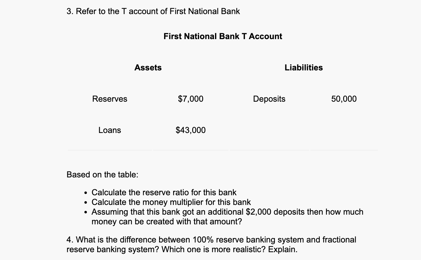 Solved Based on the table:Calculate the reserve ratio for | Chegg.com