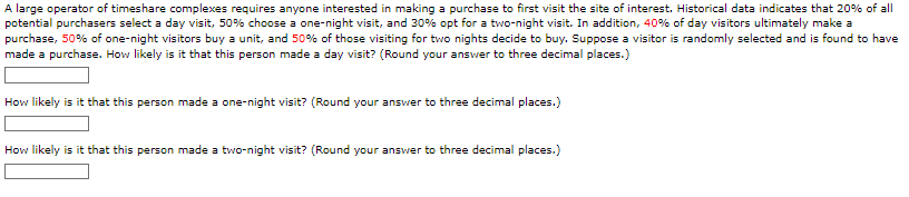 Solved A large operator of timeshare complexes requires | Chegg.com