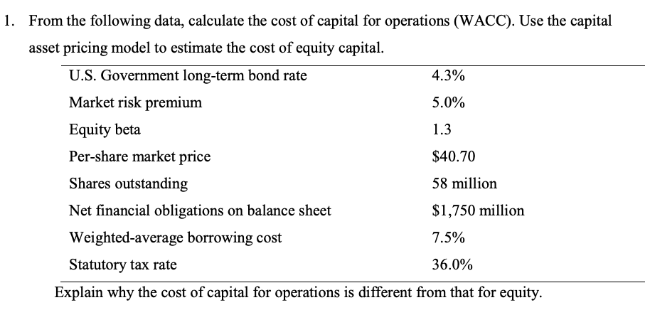 Solved 1. From the following data, calculate the cost of | Chegg.com