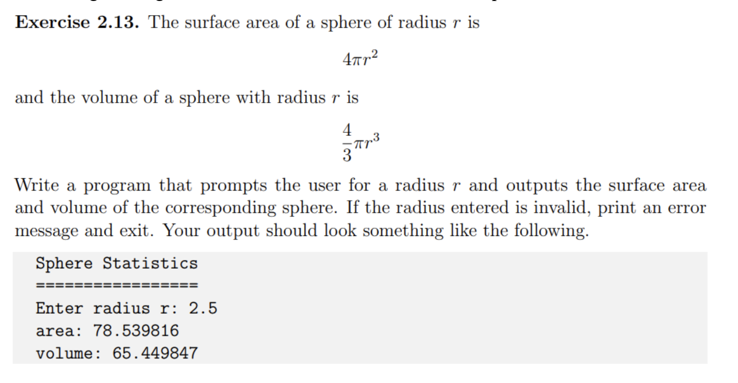 Solved Exercise 2.13. The surface area of a sphere of radius | Chegg.com