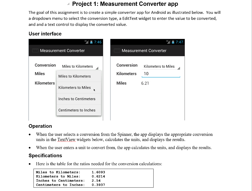 Solved Project 1: Measurement Converter app The goal of this | Chegg.com