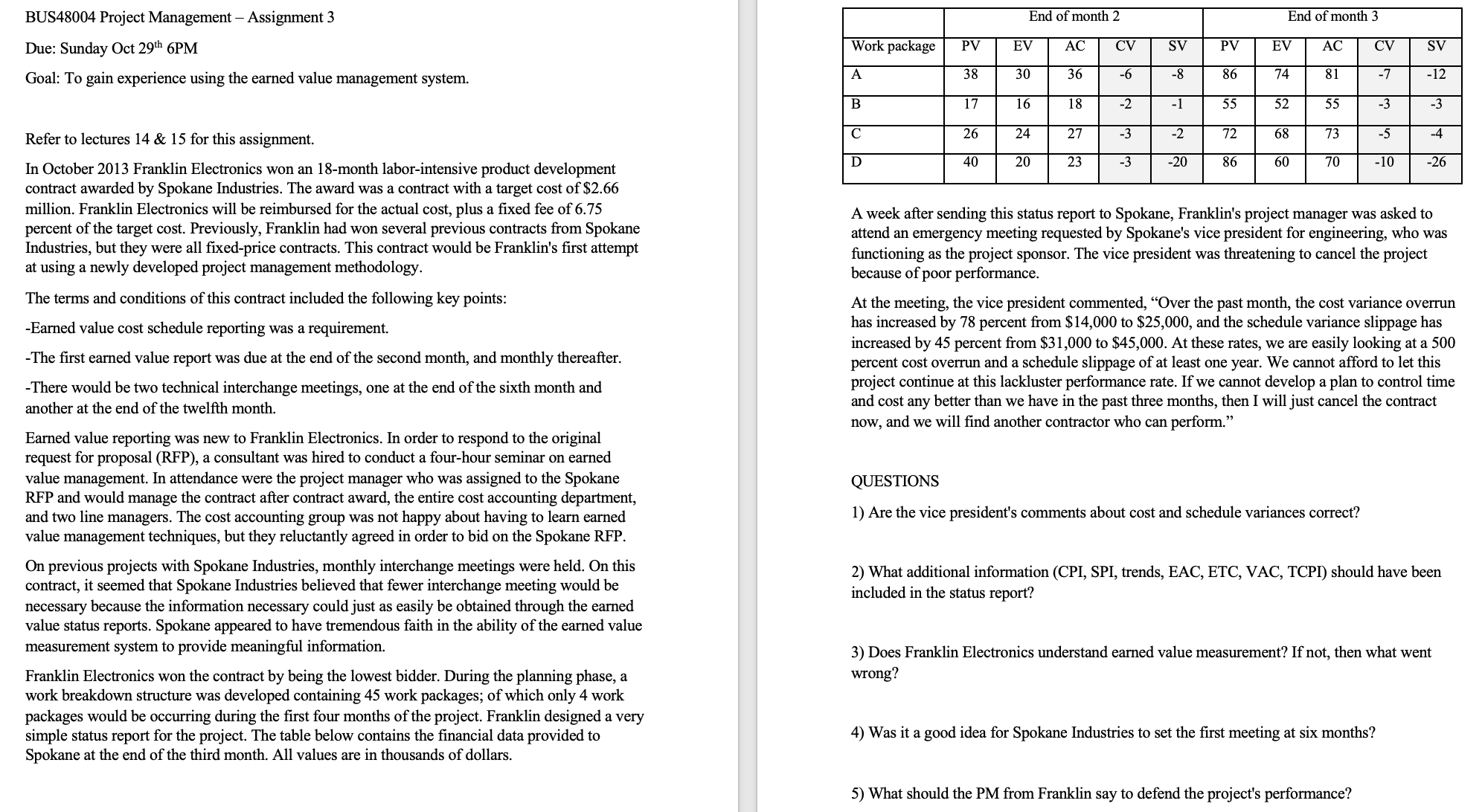 Solved BUS48004 Project Management - Assignment 3 Due: | Chegg.com