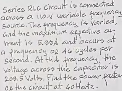 Solved cu- Series RLC circuit is connected across a 110-V | Chegg.com