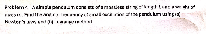 Solved Problem 4 ﻿A simple pendulum consists of a massless | Chegg.com