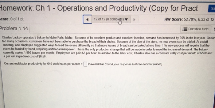 Solved Homework: Ch 1-Operations and Productivity (Copy for | Chegg.com