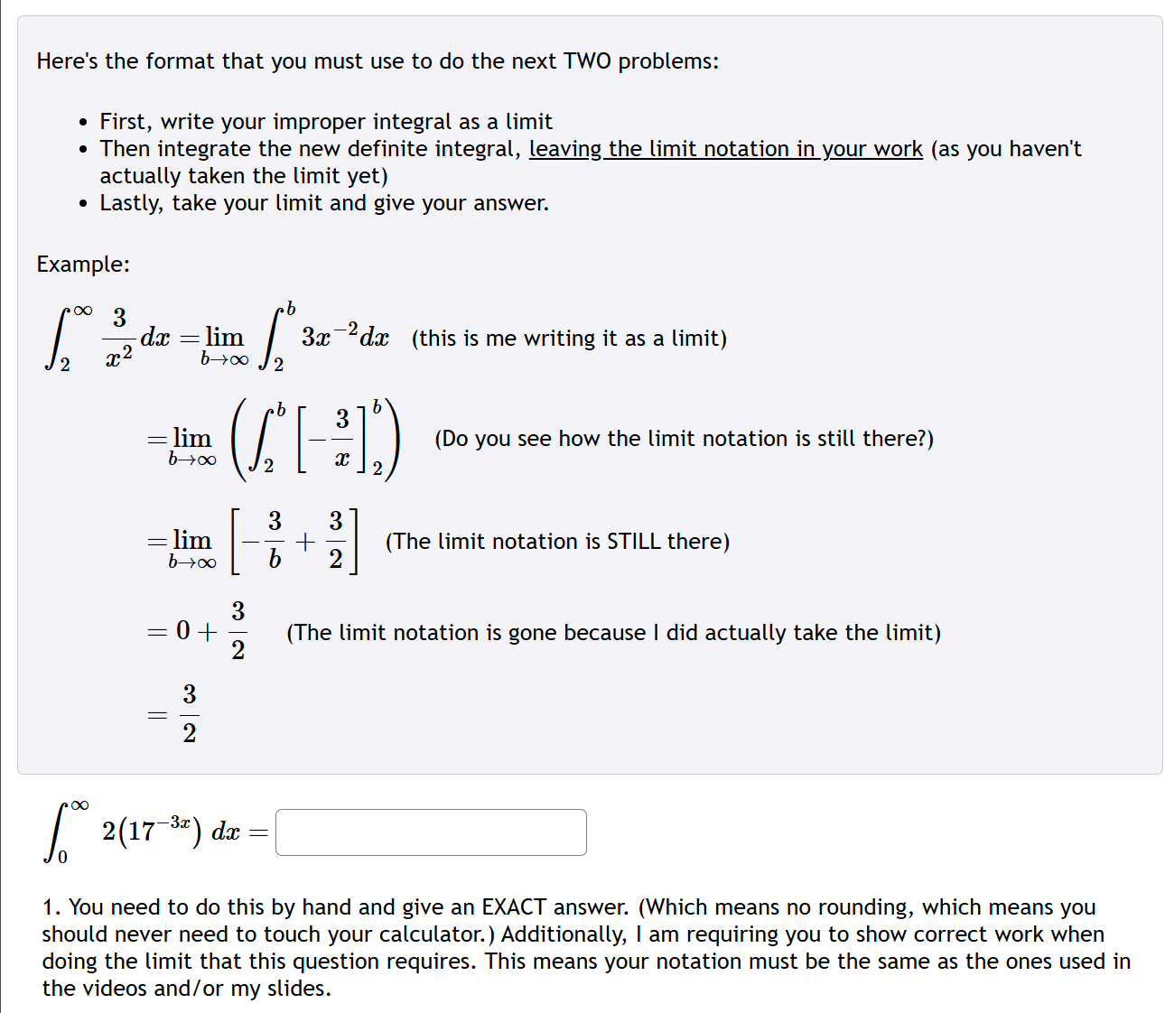 Solved ∫0∞2(17-3x)dx=You need to do ﻿this by ﻿hand and give | Chegg.com