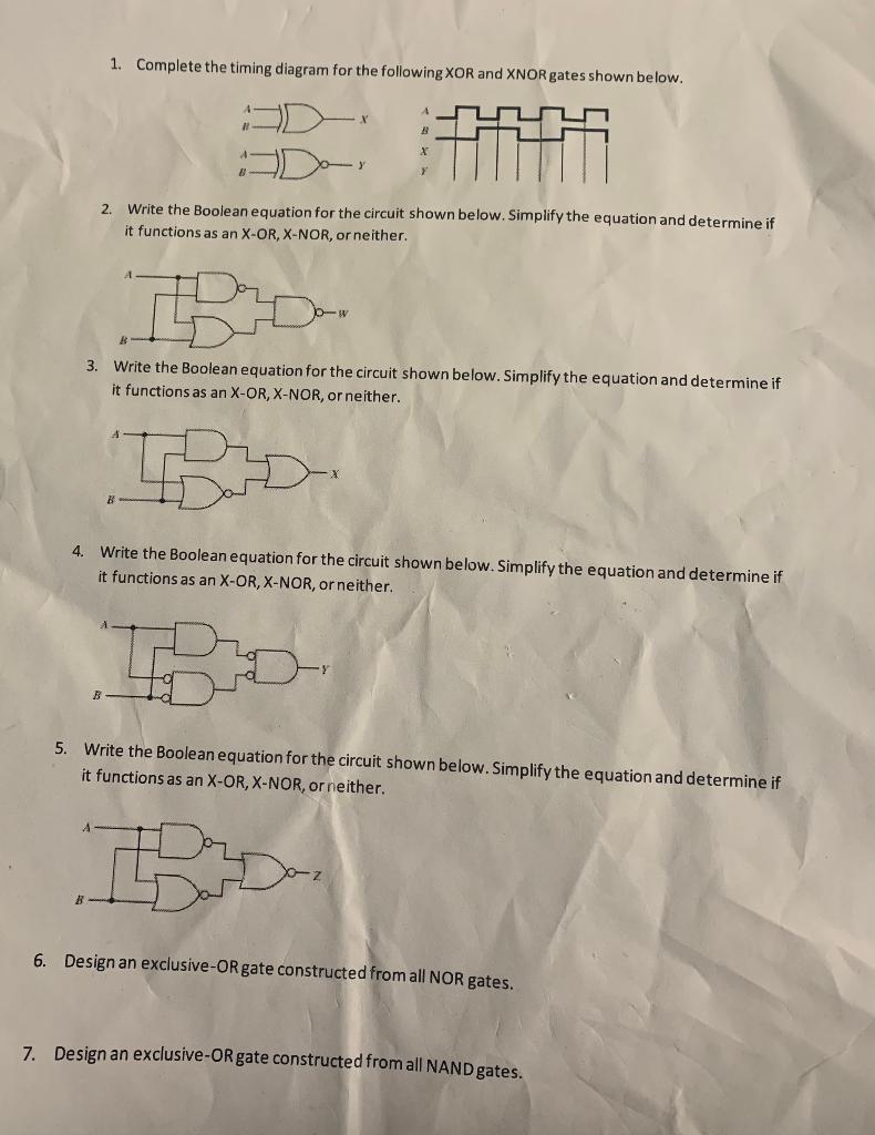 Solved 1. Complete the timing diagram for the following XOR | Chegg.com