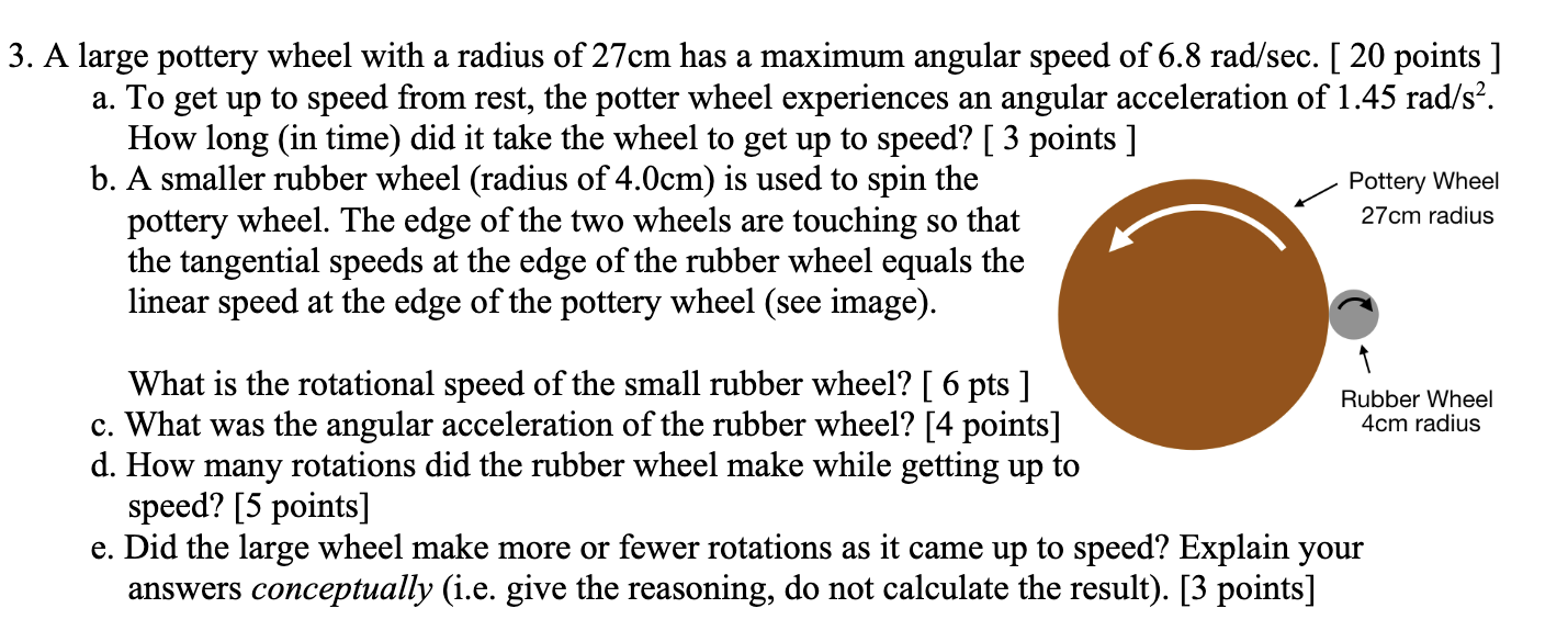 Solved a 27 cm radius 3. A large pottery wheel with a radius | Chegg.com