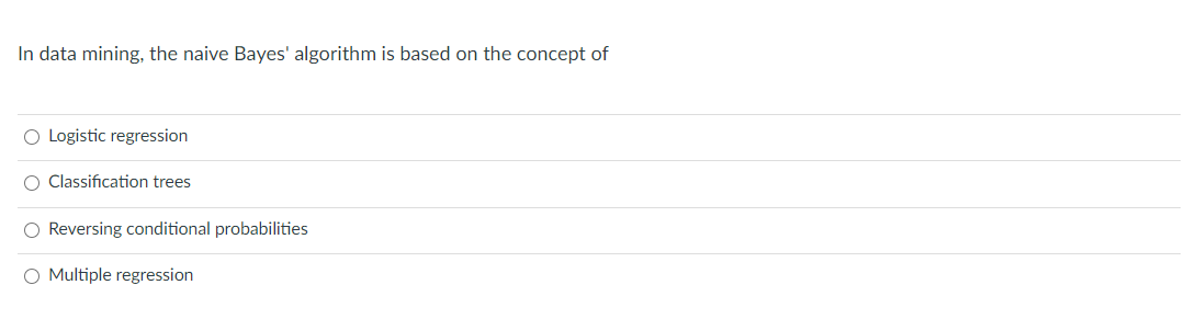 Solved In data mining, the naive Bayes' algorithm is based | Chegg.com