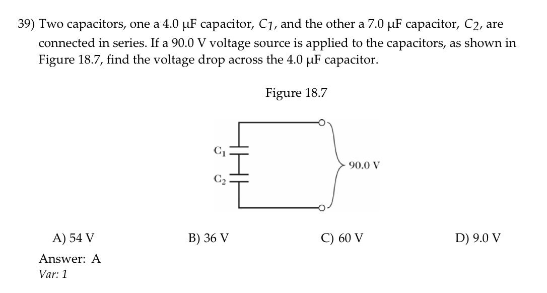 Solved 39) Two capacitors, one a 4.0μF capacitor, C1, and | Chegg.com