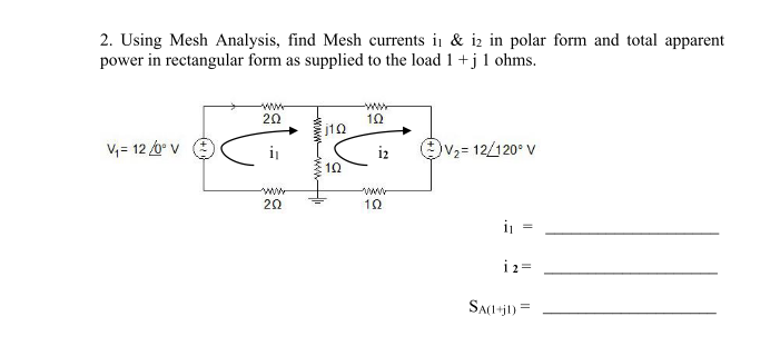 Solved 2. Using Mesh Analysis, find Mesh currents ij & iz in | Chegg.com