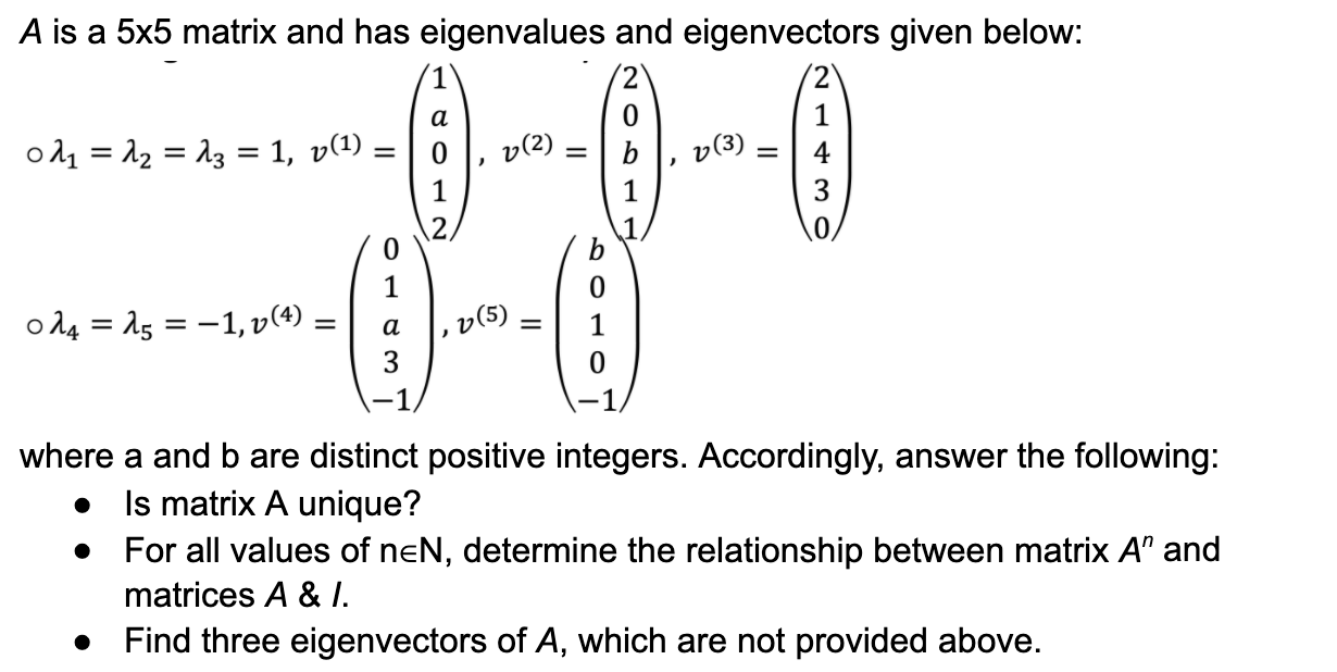 Solved A is a 5x5 matrix and has eigenvalues and | Chegg.com