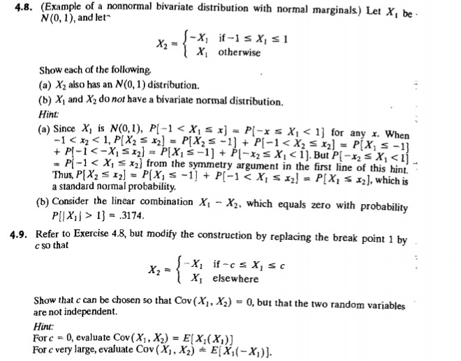 Solved 8. (Example of a nonnormal bivariate distribution | Chegg.com