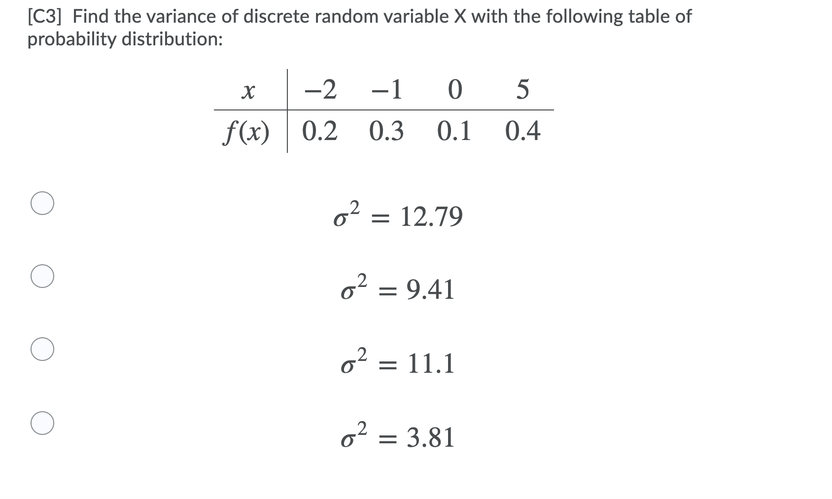 Solved [C3] Find the variance of discrete random variable X | Chegg.com