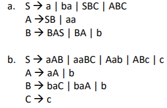 Solved a. Saba SBC ABC ASB aa B → BAS | BA | b b. S→ AB | | Chegg.com