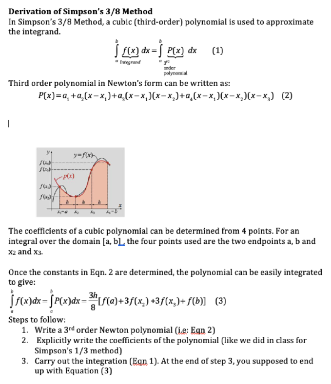 Solved Derivation of Simpson's 3/8 Method In Simpson's 3/8 | Chegg.com