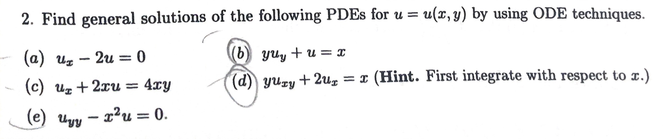 Solved 3. For the PDEs (a) through (e) of Problem 2, find a | Chegg.com
