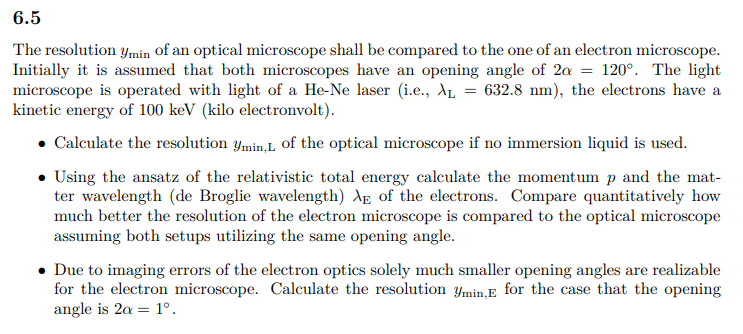 Solved The resolution ymin of an optical microscope shall be | Chegg.com