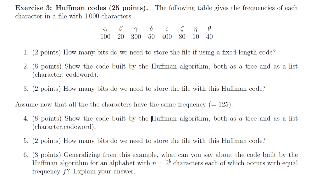 Solved Exercise 3: Huffman codes (25 points). The following | Chegg.com Solved Exercise 3: Huffman codes (25 points). The following | Chegg.com