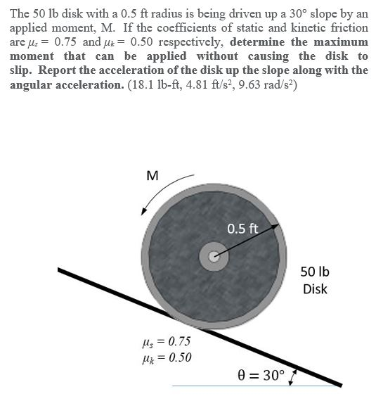 Solved The 50 lb disk with a 0.5 ft radius is being driven | Chegg.com