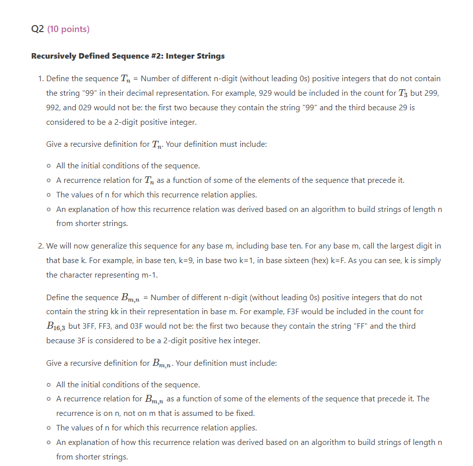 Solved Q2 (10 points) Recursively Defined Sequence #2: | Chegg.com
