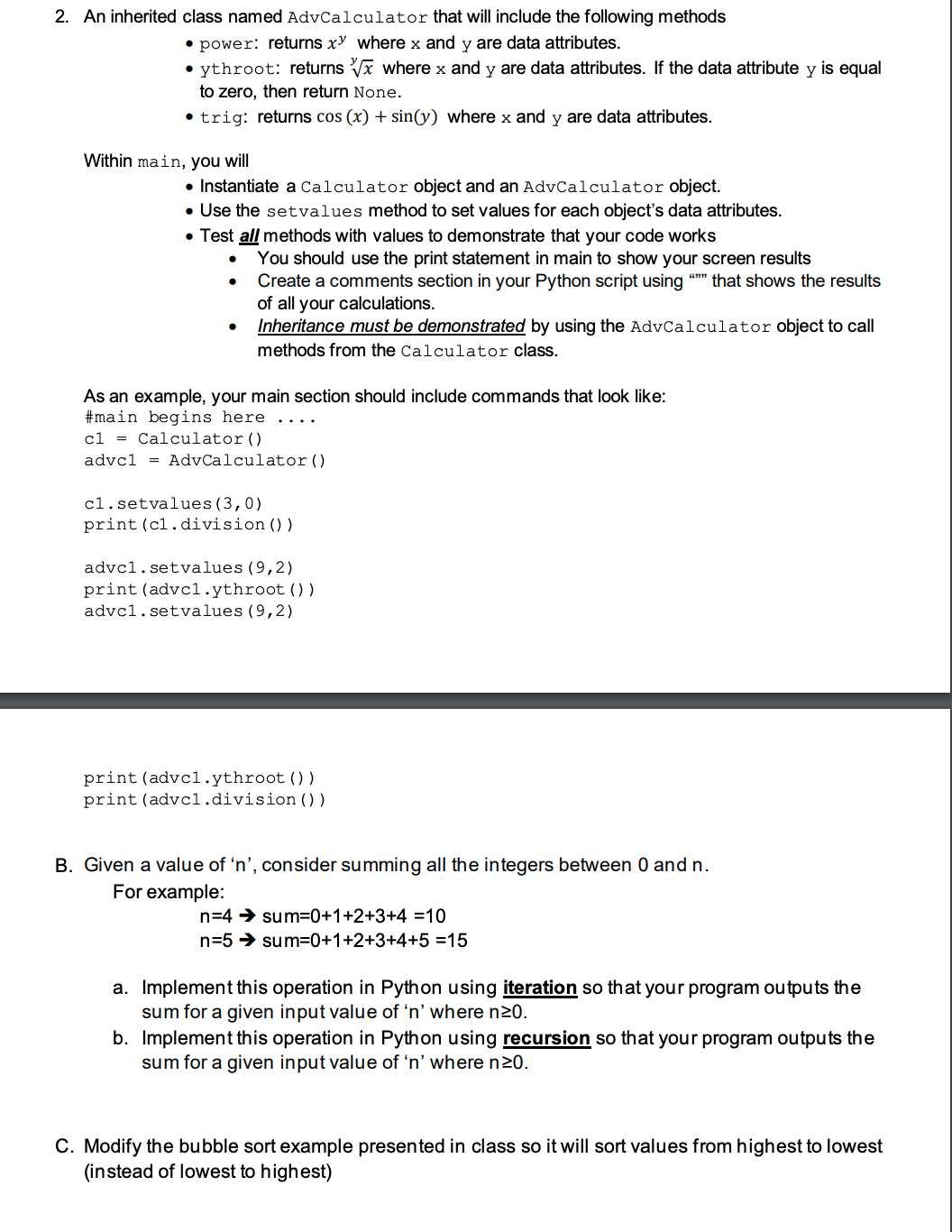 Solved 2 An Inherited Class Named Advcalculator That Will 1147