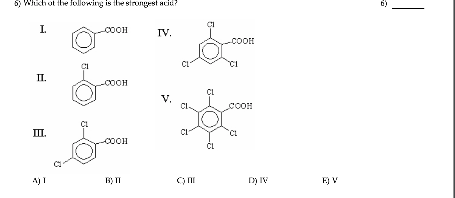 Solved 6) Which of the following is the strongest acid? COOH | Chegg.com