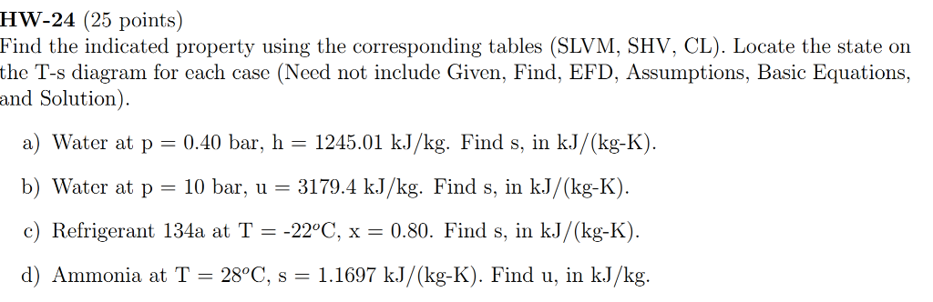 Solved HW-24 (25 points) Find the indicated property using | Chegg.com
