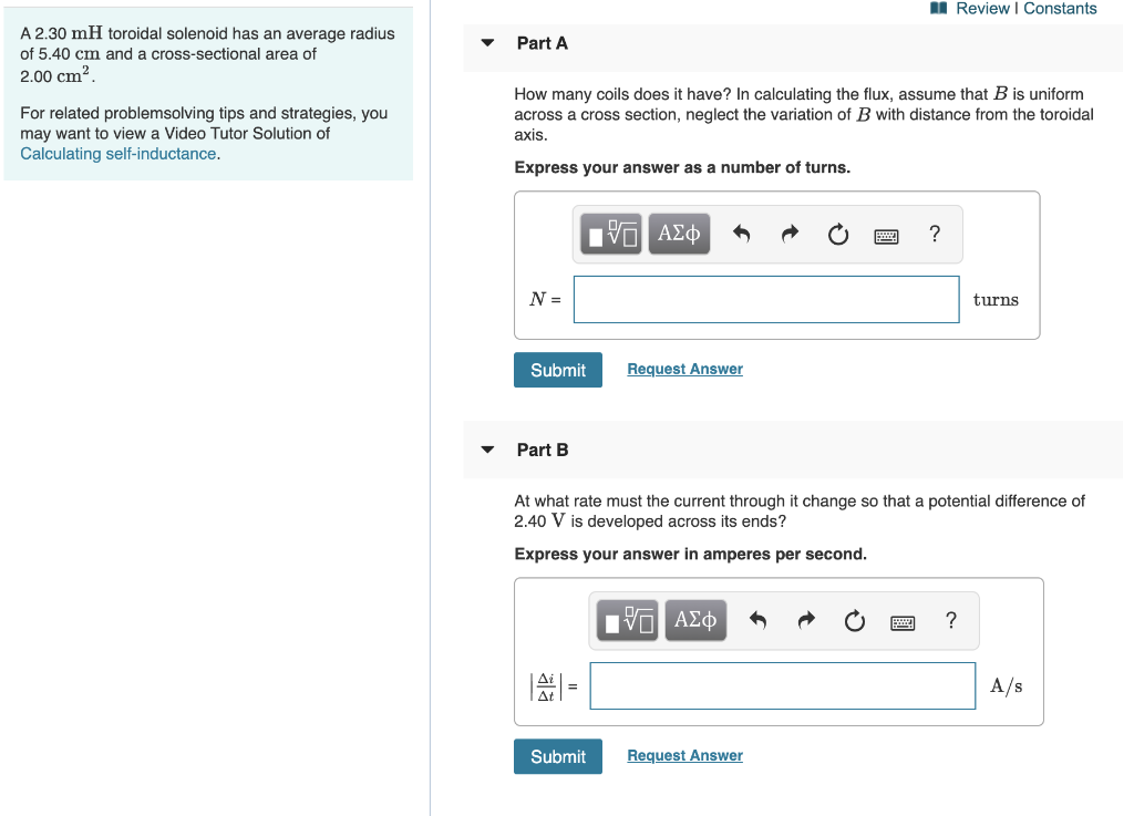 Solved M Review | Constants Part A A 2.30 mH toroidal | Chegg.com
