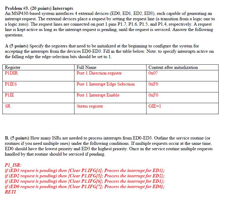 Problem #2. (25 points) Interrupts An MSP430-based | Chegg.com