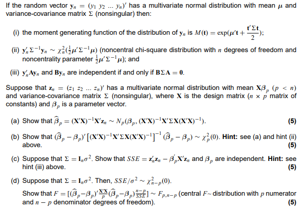 Solved If the random vector yn = (y1 y2 ... yn has a | Chegg.com