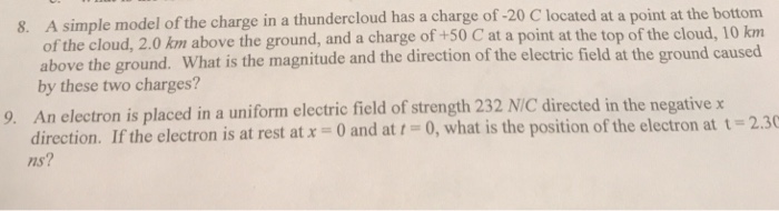 Solved 8. A simple model of the charge in a thundercloud has | Chegg.com