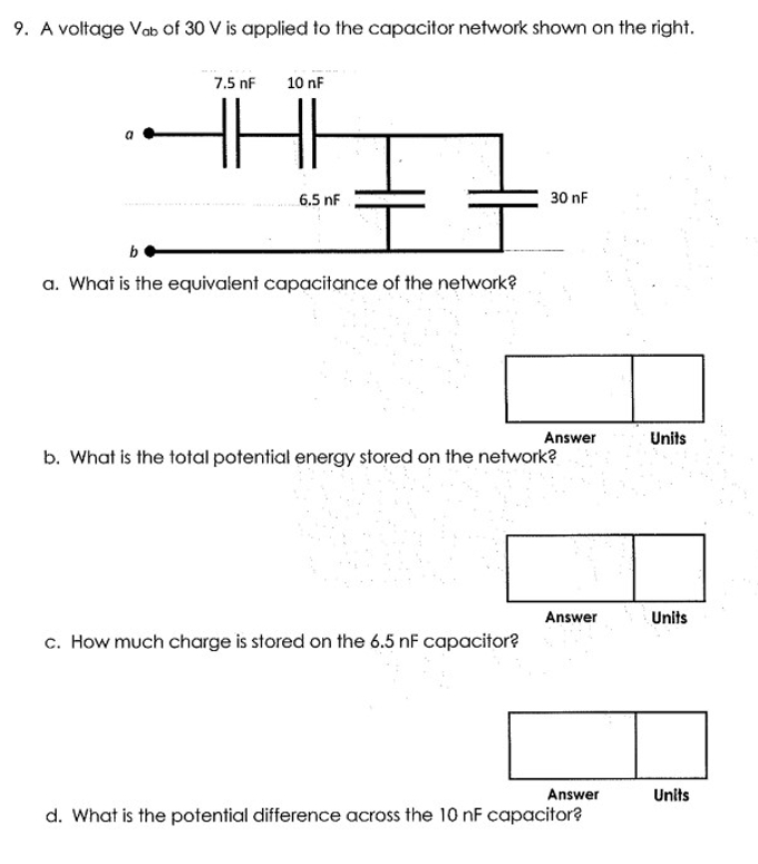 Solved A voltage Vab ﻿of 30V ﻿is applied to the capacitor | Chegg.com