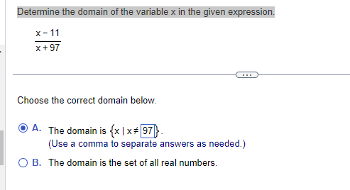 Solved Determine the domain of the variable x in the given | Chegg.com