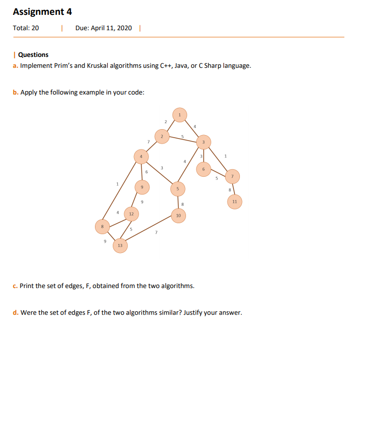 Solved Assignment 4 Total: 20 Due: April 11, 2020 Questions | Chegg.com